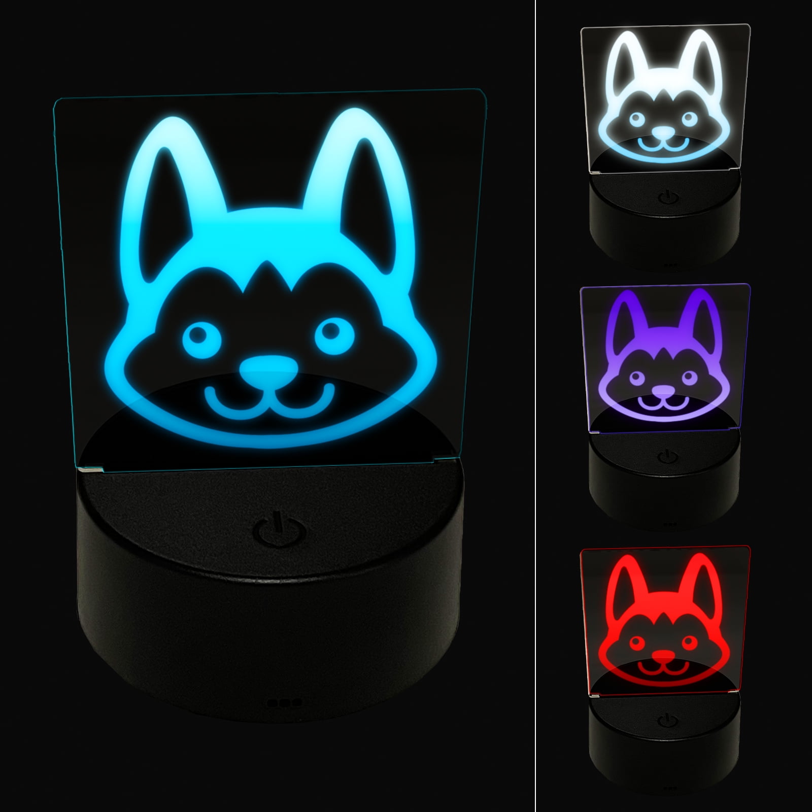 Chibi Husky Dog Head LED Night Light Sign 3D Illusion Desk Nightstand ...