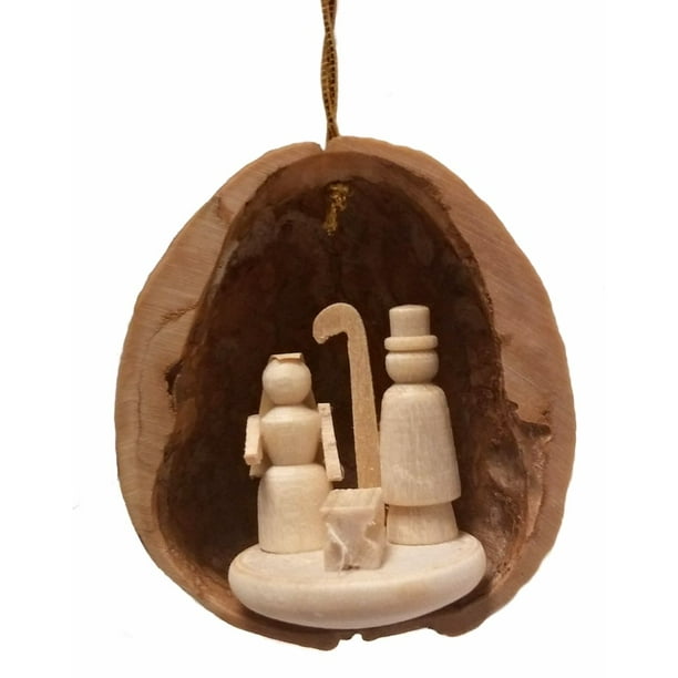 Nativity Scene in a Nutshell German Wood Christmas Ornament Decoration ...