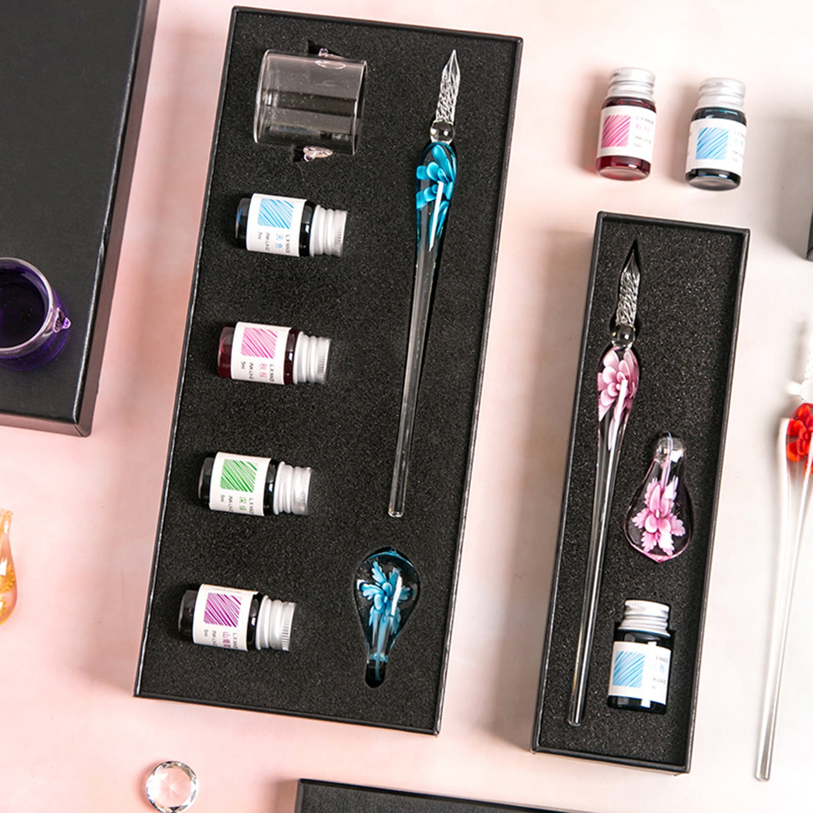 1Set Fountain Pen Flower Pen End Shape Smooth Writing Portable Crystal ...