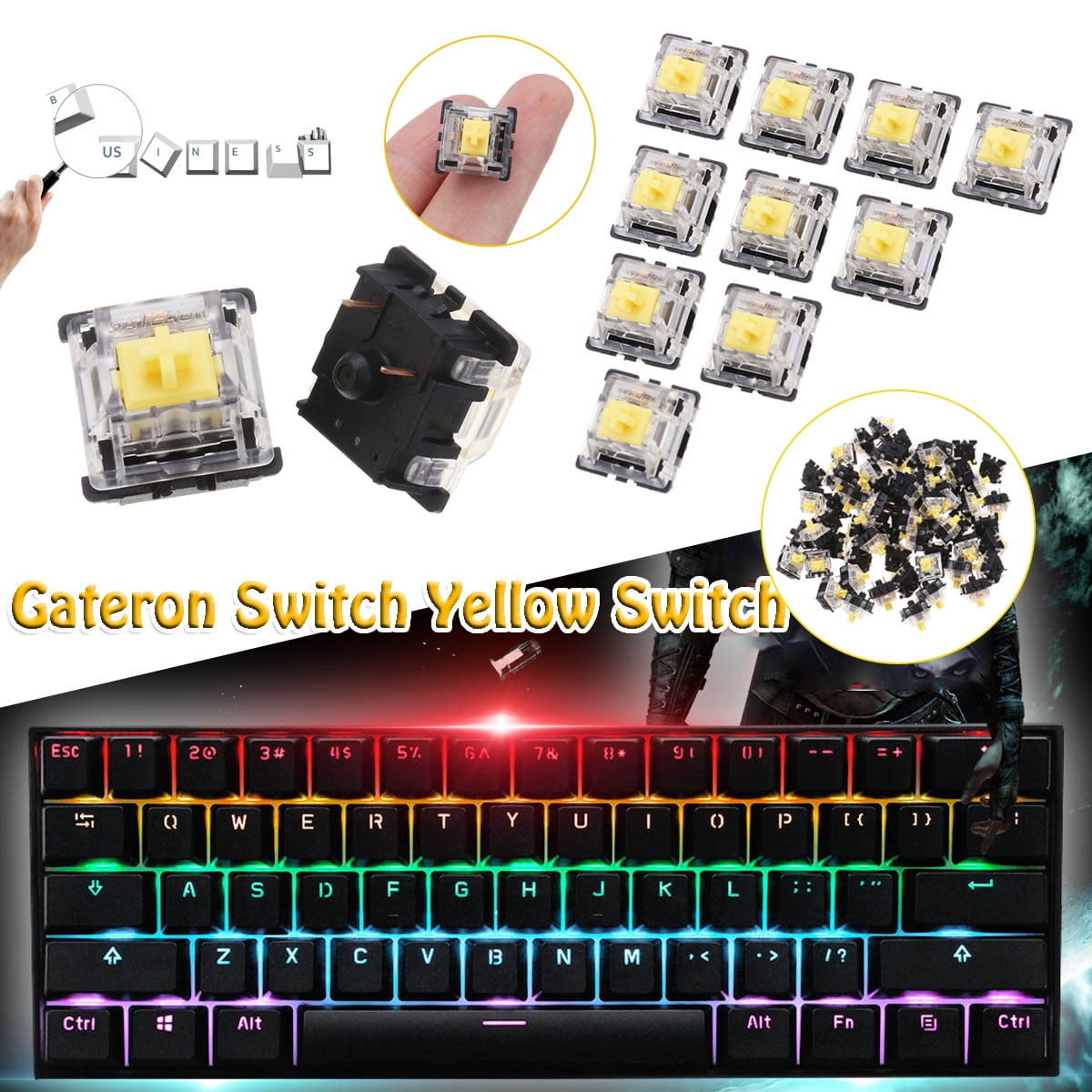 70Pcs 3 Pin Gateron Switch Yellow Keyboard Switch for Mechanical Gaming ...