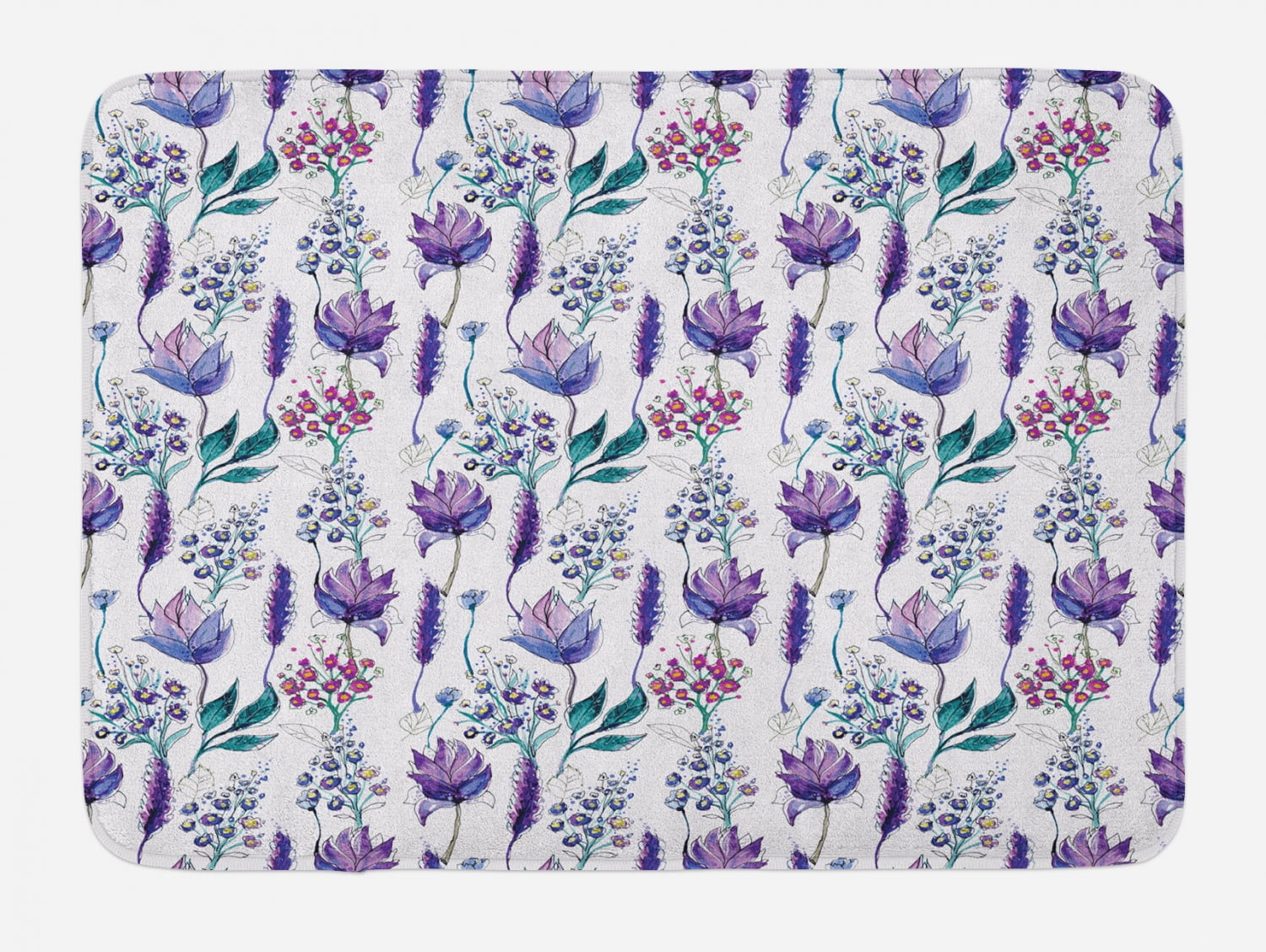 Floral Bath Mat, Botanical Plants Beauty Exotic Flowers Violets ...