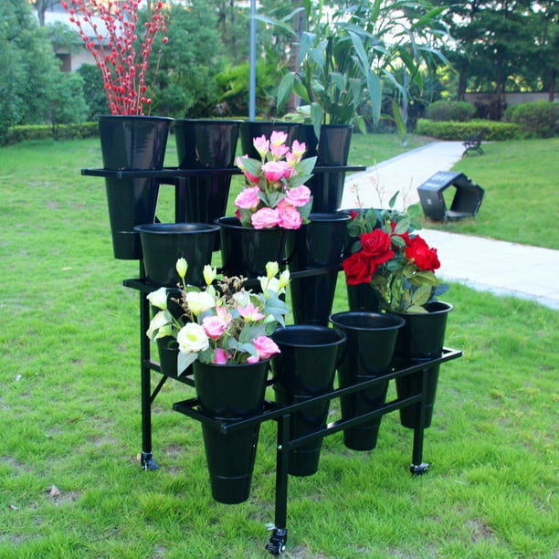 Zhongma 3 Tier Flower Display Stand with 12pcs Plastic Buckets Moving ...