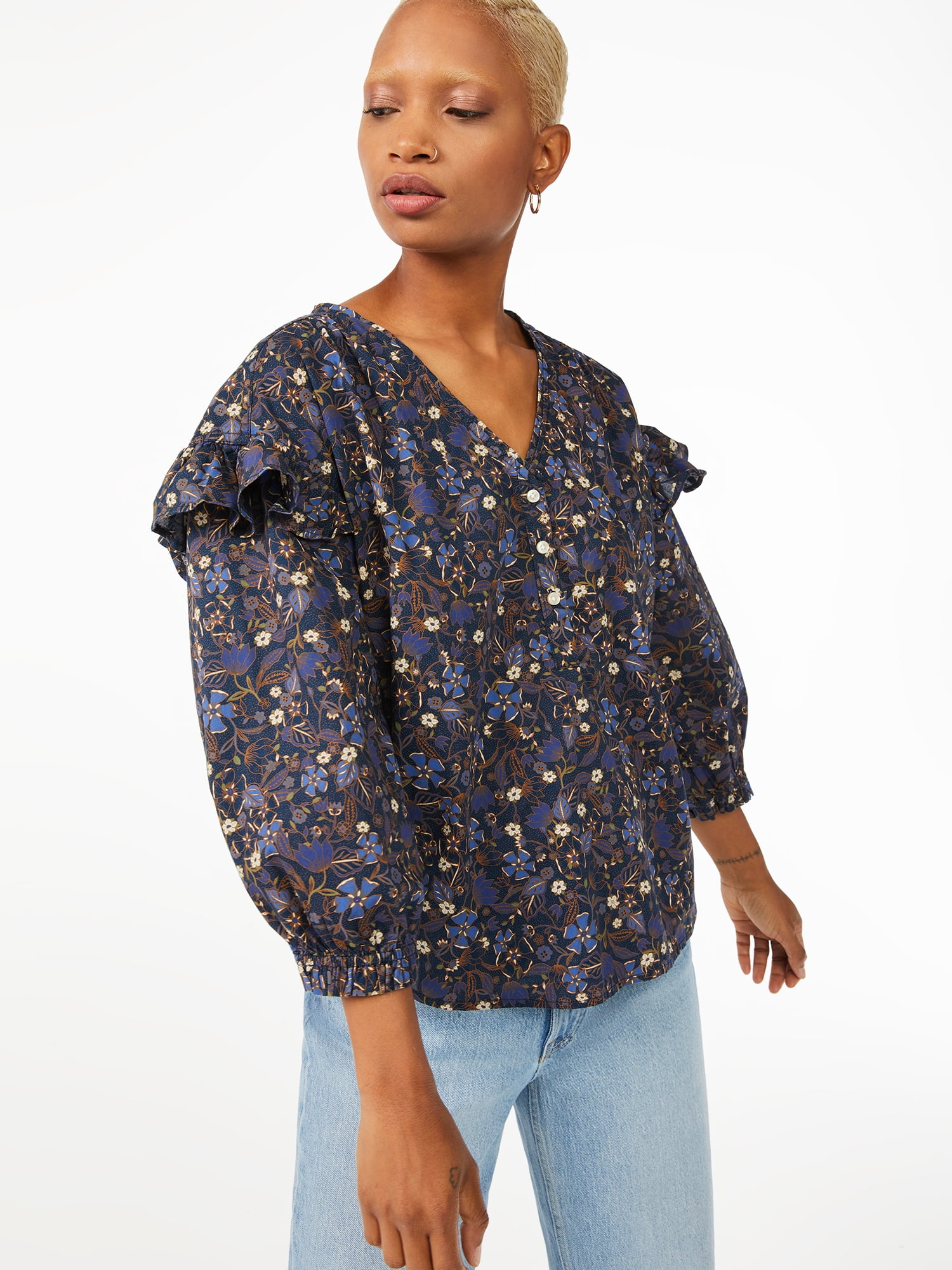 Free Assembly Women's Ruffle Sleeve Top - Walmart.com
