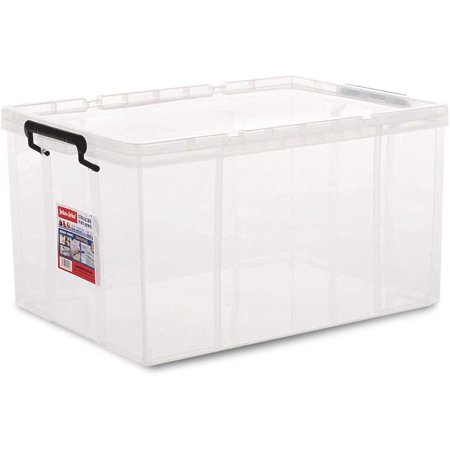 Storage Box with Lid, 25L Lightweight Robust Stackable Clear Plastic ...