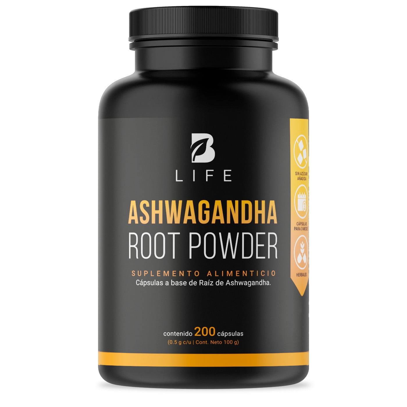Ashwagandha Root Powder de 200 cápsulas. Ingredientes Naturales. B Life ...