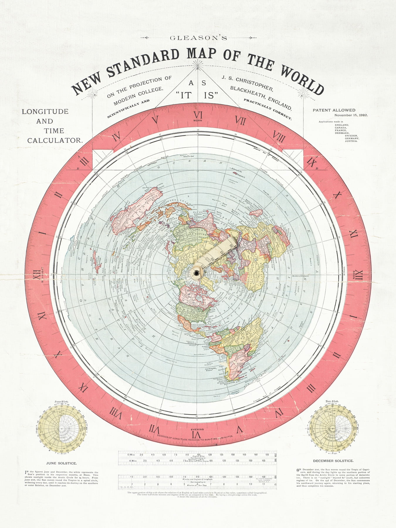 Gleason 1892 New Standard Map of the World Time Calculator Flat Earth ...