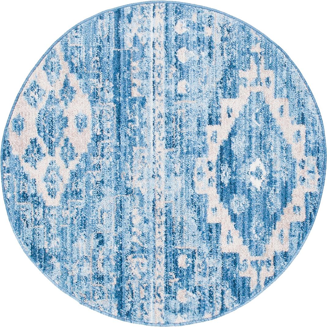 Unique Loom Malasana Basilica Rug Blue/Beige 3' 3" Round Geometric ...
