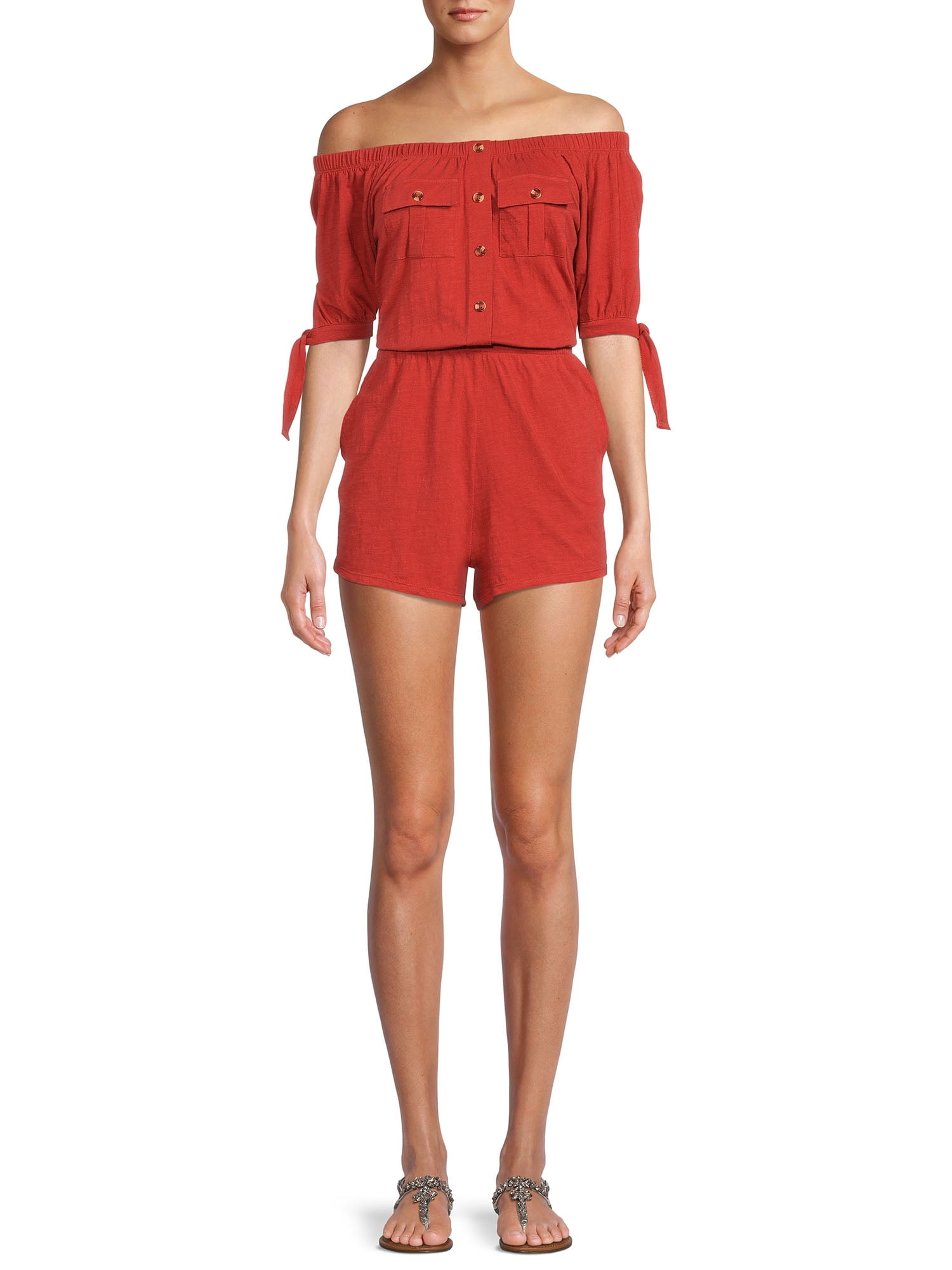 No Boundaries Juniors' Off-the-Shoulder Romper - Walmart.com