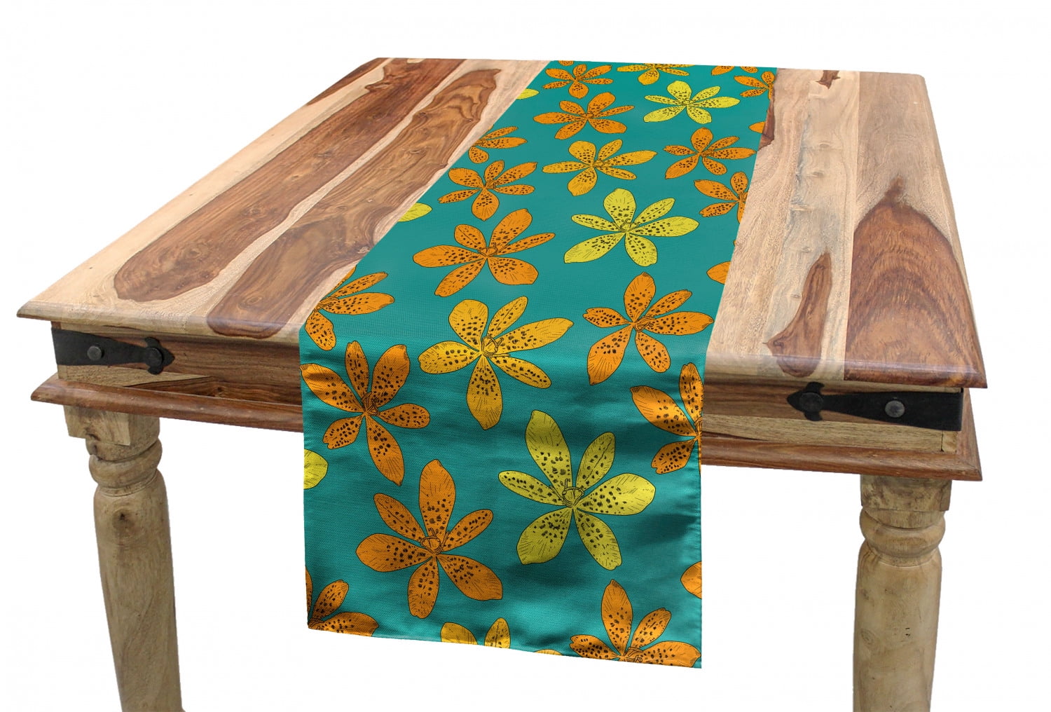 Flower Table Runner, Botanical Theme Lilies Pattern in Floral Design ...