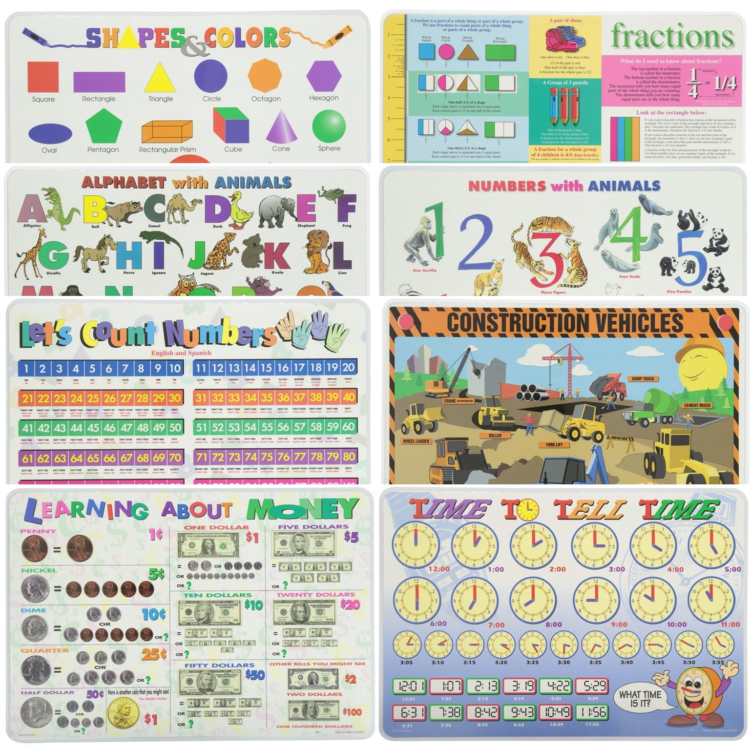 Painless Learning Educational Placemats for Kids Shapes and Colors ...