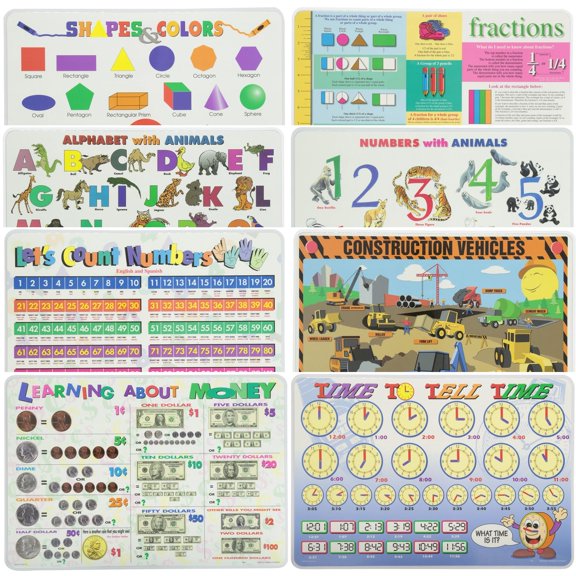 Painless Learning Educational Placemats for Kids Alphabet, Numbers ...