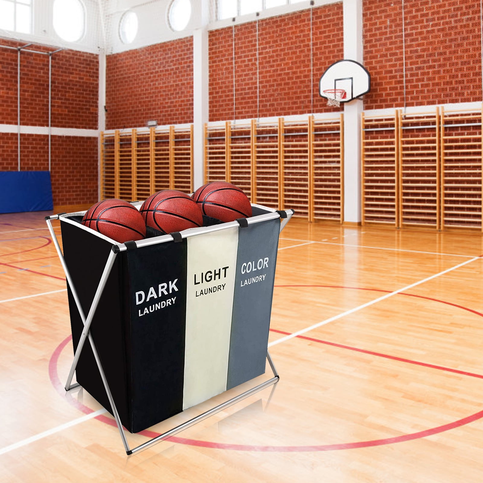 Laundry Sorting Hamper Basket 3 Sections Large Laundry Storage Foldable ...