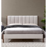 Omax Decor Exton Upholstered Platform Queen Bed in Cream Fabric ...