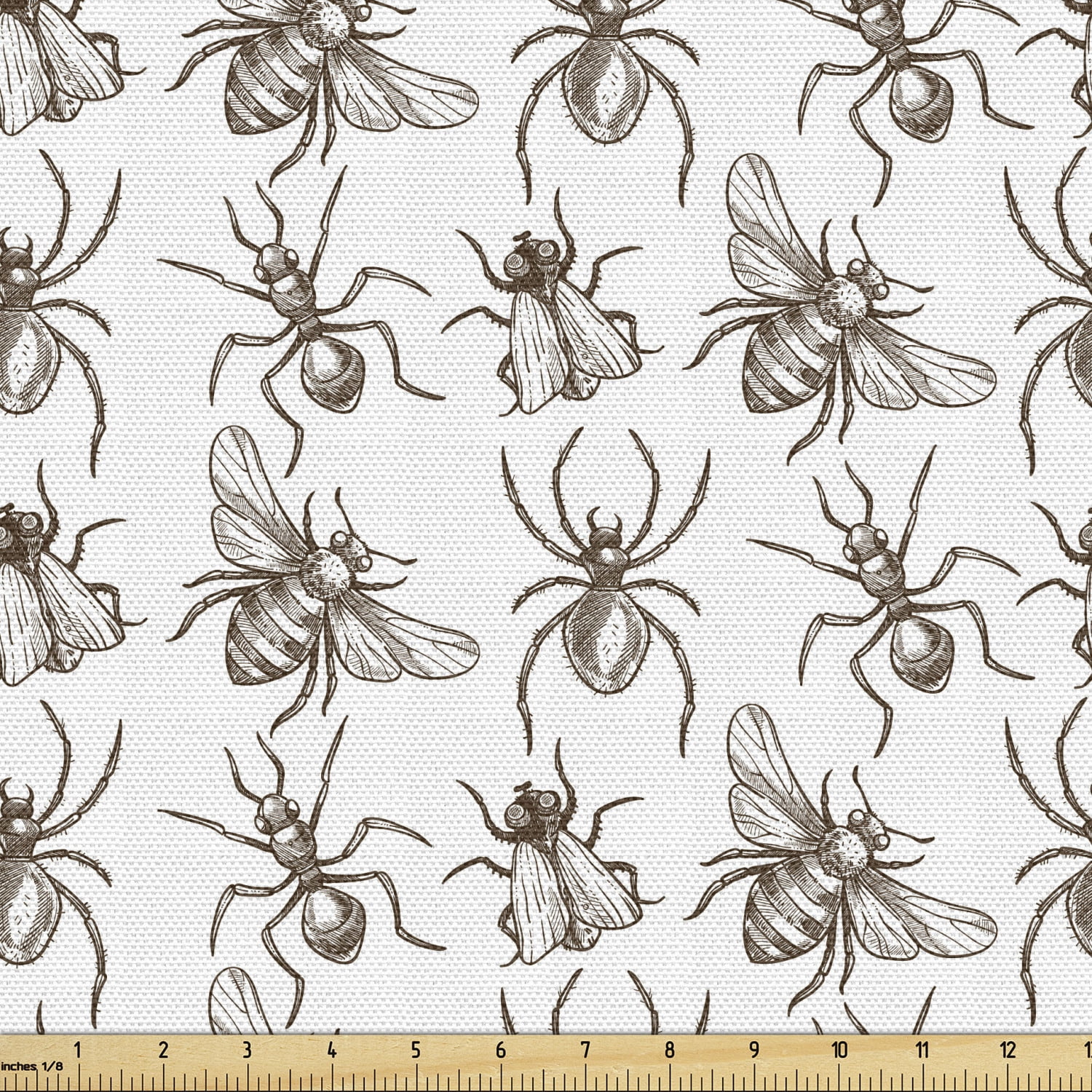 Insects Sofa Upholstery Fabric by the Yard, Continuous Monochrome ...