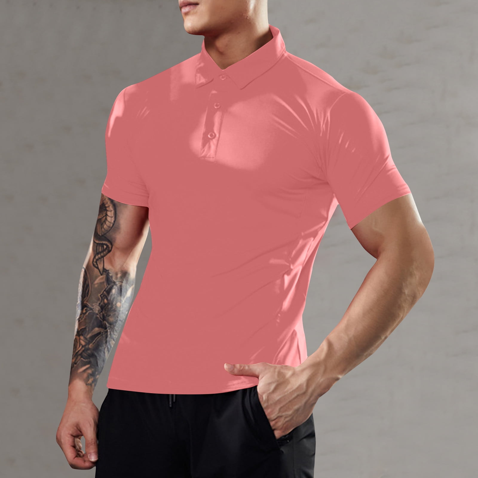 Playeras Elvqul de Hombre Rosa Playa Elástica Manga Corta de Color ...