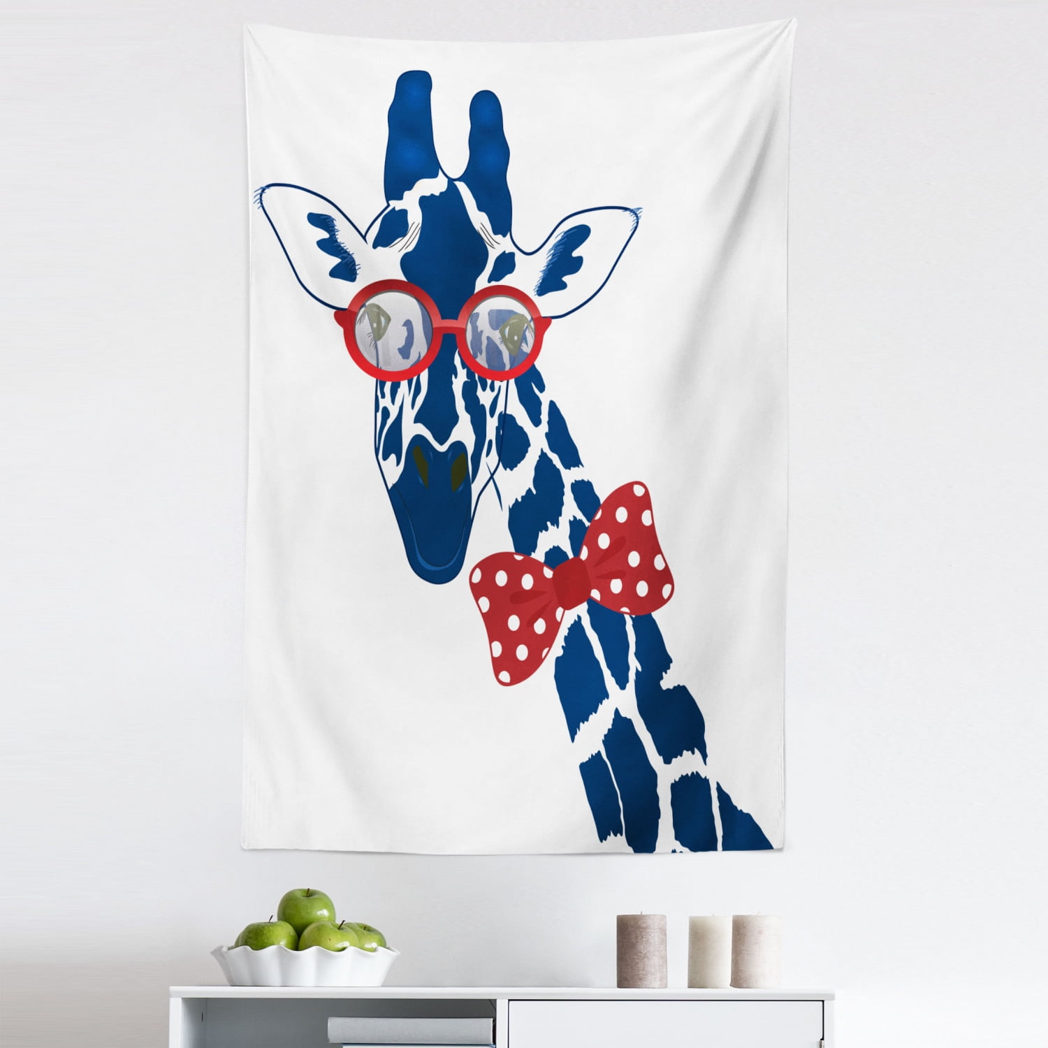 Giraffe Tapestry, Hipster Animal Neck Bowtie and Nerd Glasses Cartoon ...