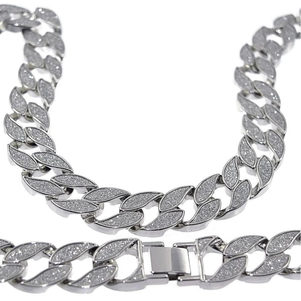 Bling Cartel - Men's Sand Blast Cuban Bling Chain Silver Tone 30" inch ...