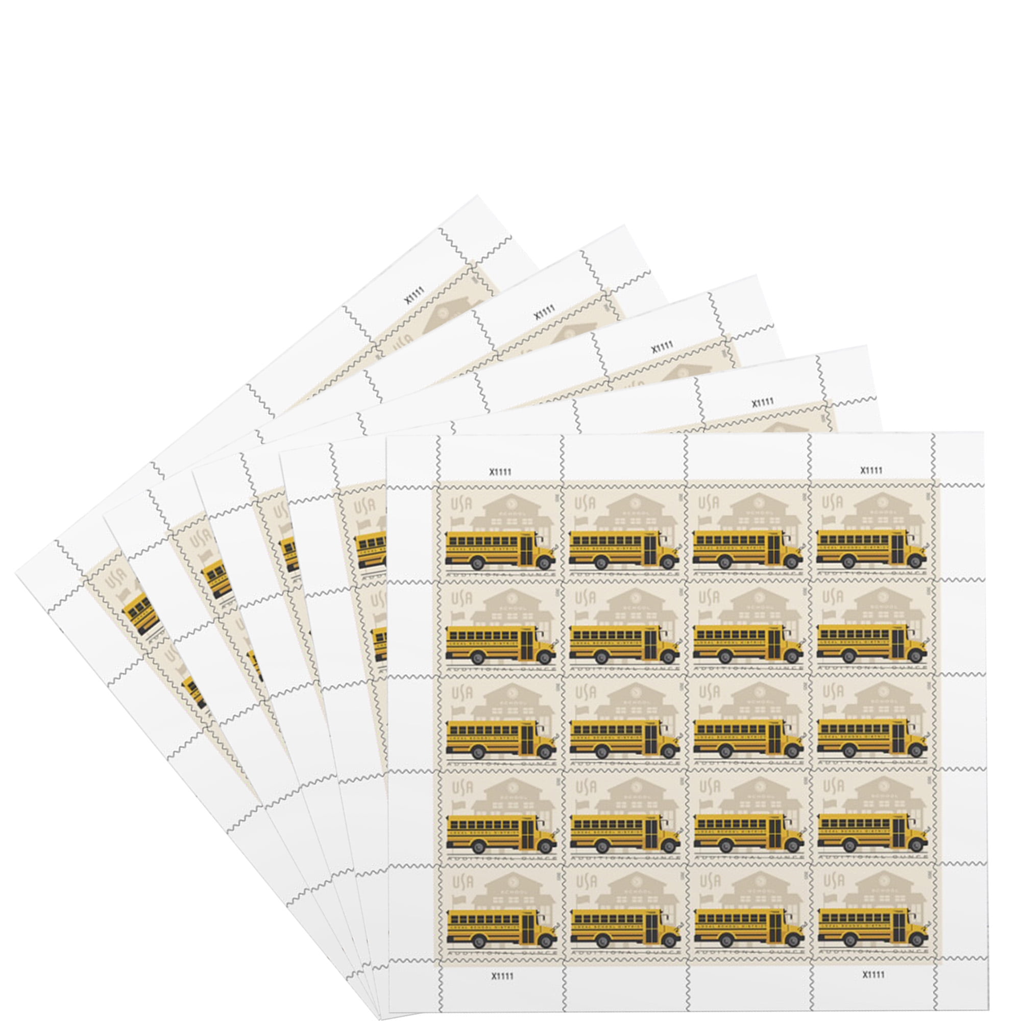School Bus ADDITIONAL OUNCE USPS Postage Stamps 5 Sheet of 20 Students ...