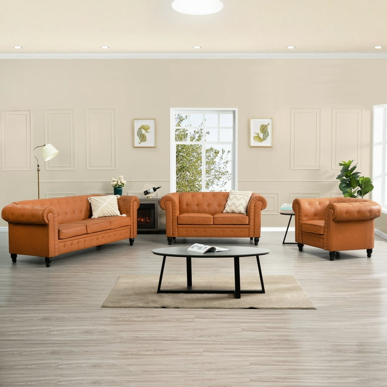 Caramel Colored Sofa | Baci Living Room