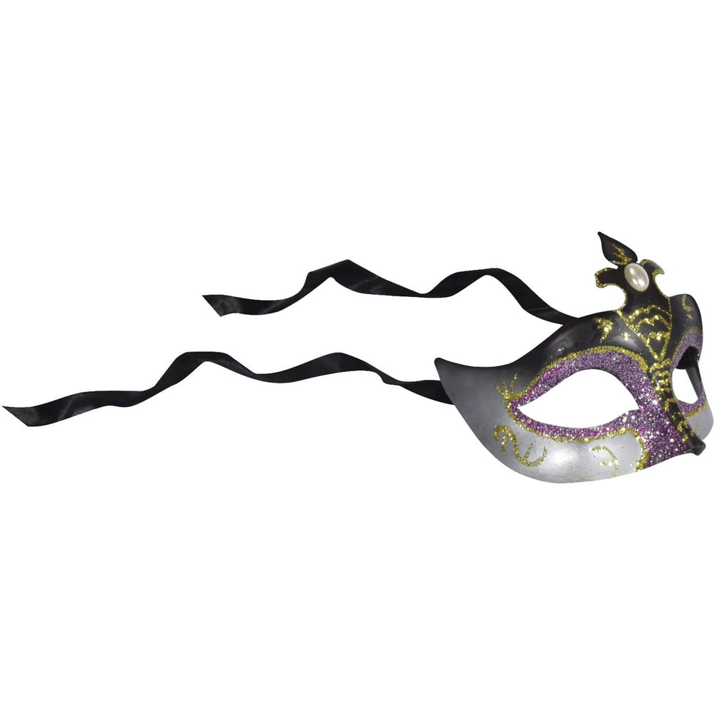 Star Power Fancy Masquerade Half Mask, Black PurpleGold, One Size ...