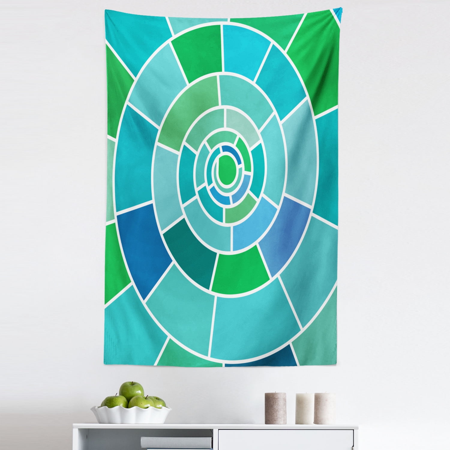 Geometric Tapestry, Large Spiral Form with Rectangular Shapes in Green ...