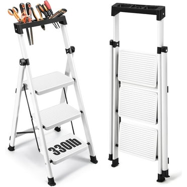 Heavy Duty Step Ladder - 330lbs Aluminum Folding Bench Ladder ...