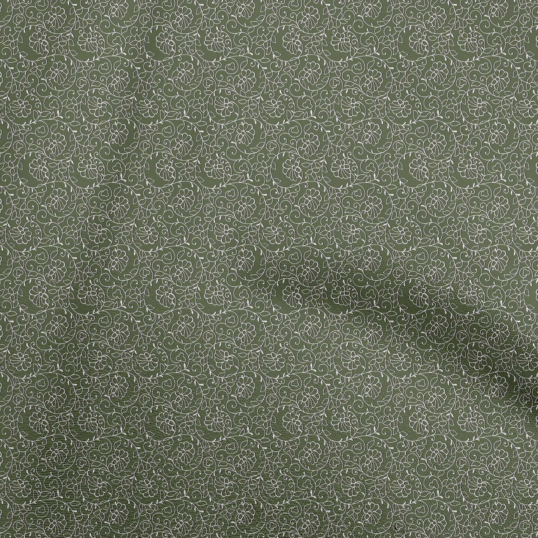 oneOone Cotton Jersey Olive Green Fabric Asian Floral Block Diy ...