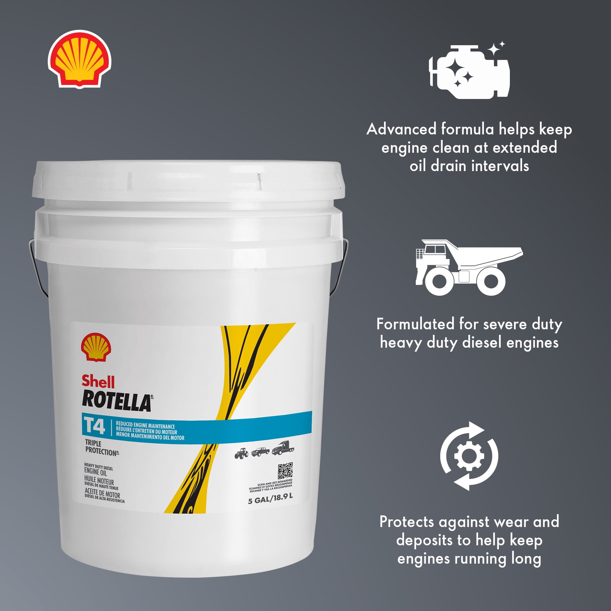 Shell Rotella T4 Triple Protection 15W-40 Diesel Engine Oil, 5 Gallon ...