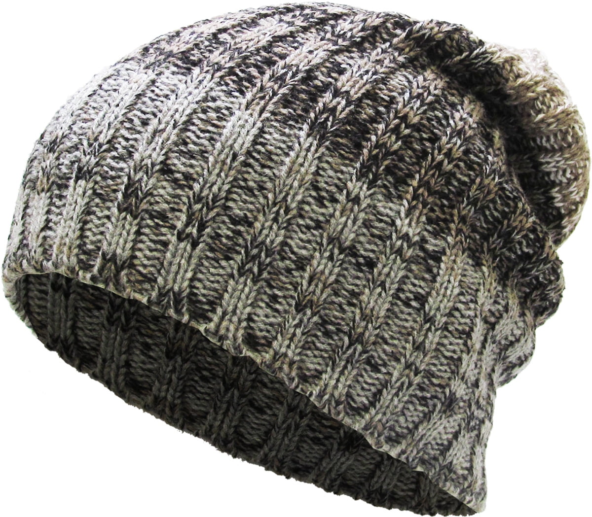 Heather Tri-Tone Slouch Beanie Snug Baggy Fit Skull Cap Winter Hat Ski ...