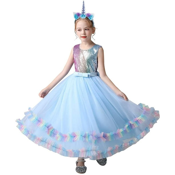 HHHC Girls Unicorn Rainbow Tulle Dress Princess Birthday Halloween ...