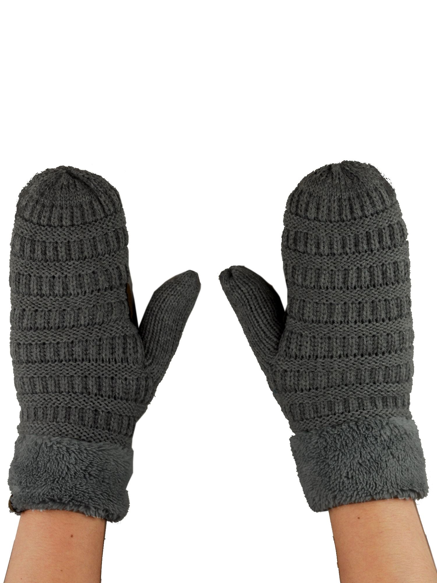 C.C Unisex Winter Warm Inner Fuzzy Lined Anti-Slip Cuff Mittens, Dark ...