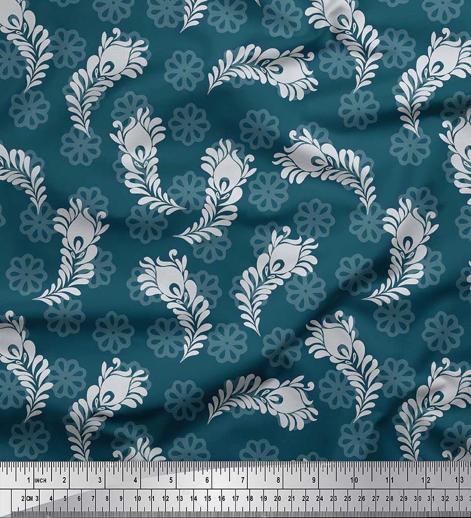 Soimoi polyester Crepe Fabric Floral & Peacock Feather Print Sewing ...