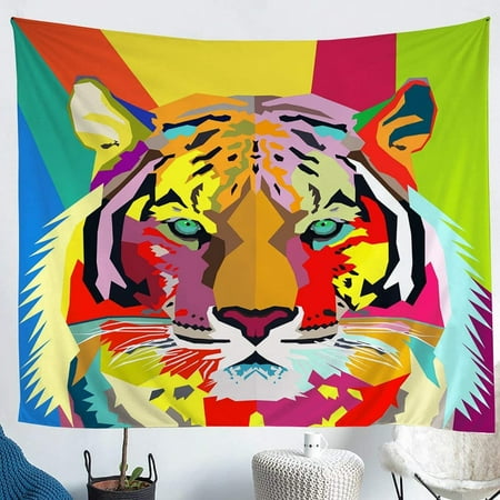 XBRW Tiger Tapestry, Bohemian Tiger Wall Hangings Colorful Geometric ...