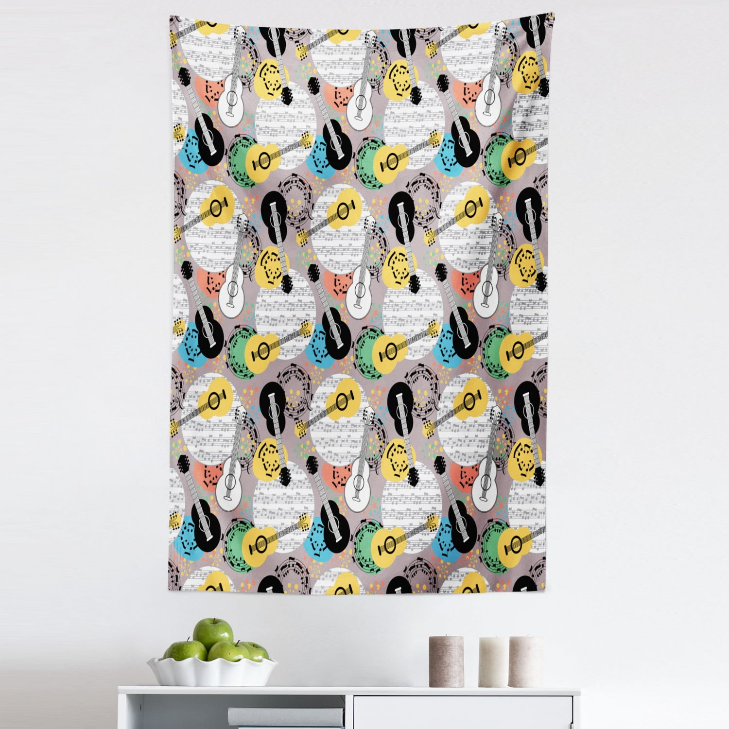 Classic Rock Tapestry, 6 String Classical Guitars Repeating Pattern on ...