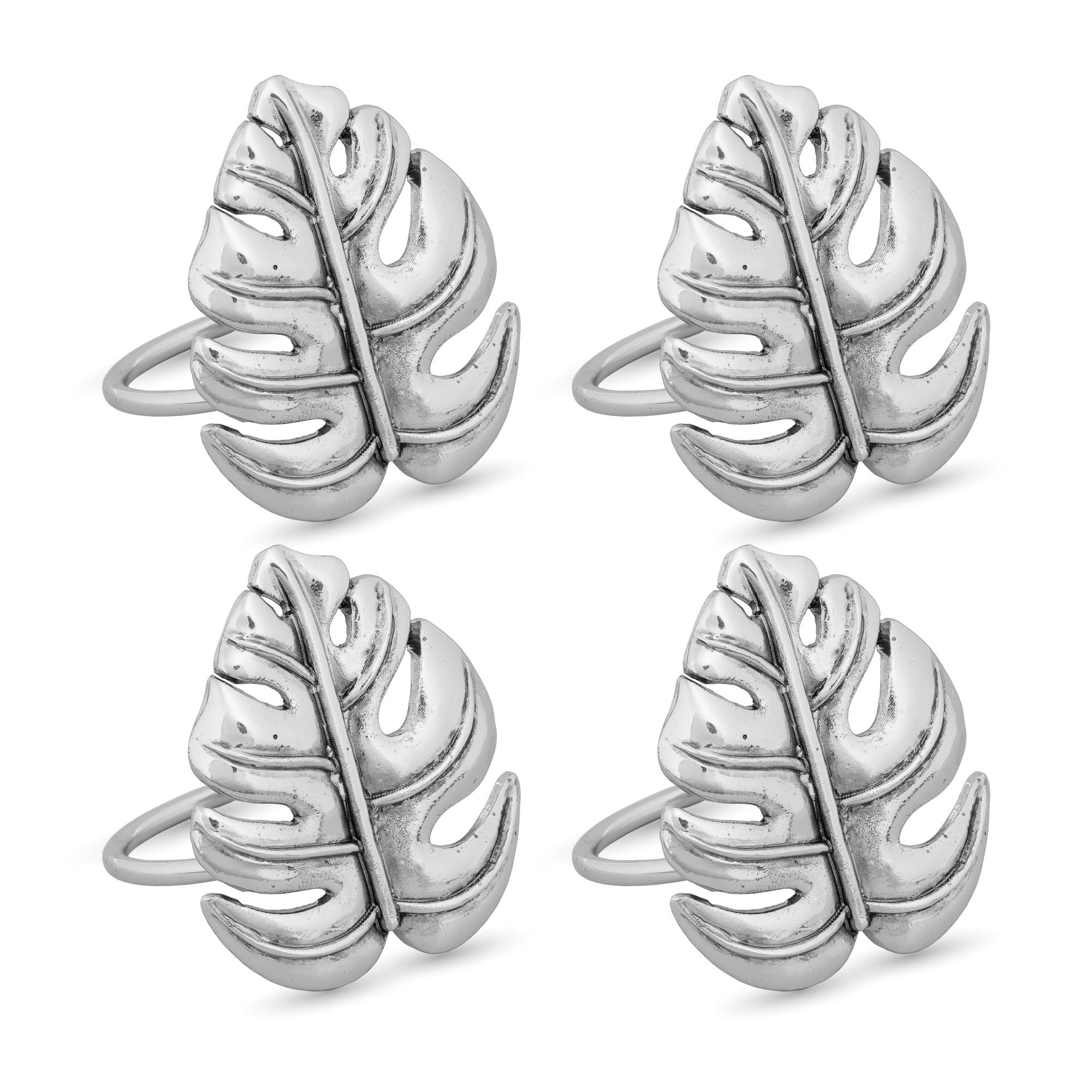 Supreme 4-Piece Monstera Leaf Zinc Alloy Napkin Rings for Dinning Table ...