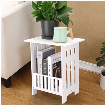 White Modern Small Night Side Bed Table with Storage Rack Organizer ...