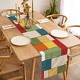 Abstract Geometric Cotton Linen Table Runner Colorful Color Block Plaid ...