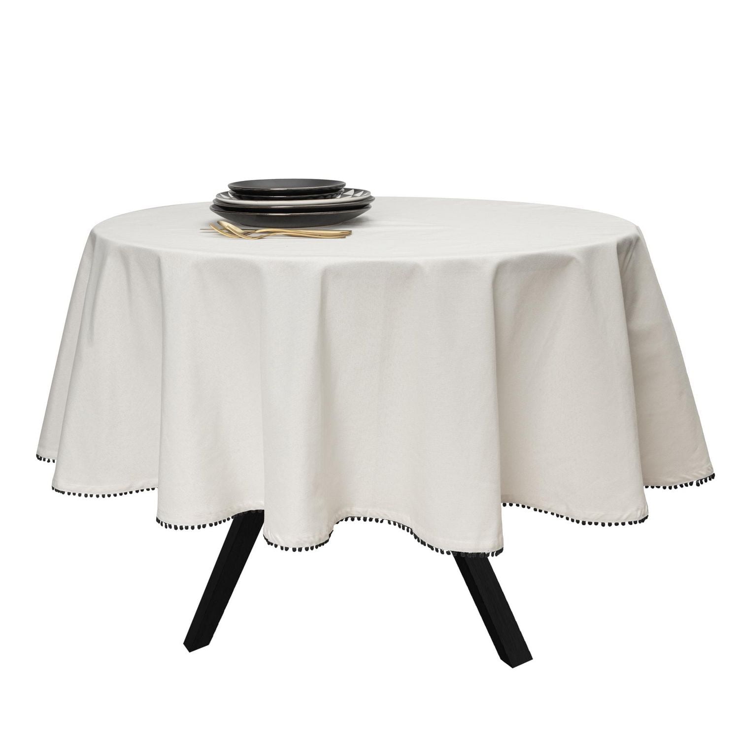 Click here for Thyme & Table Round Tablecloth 70  Pom White prices