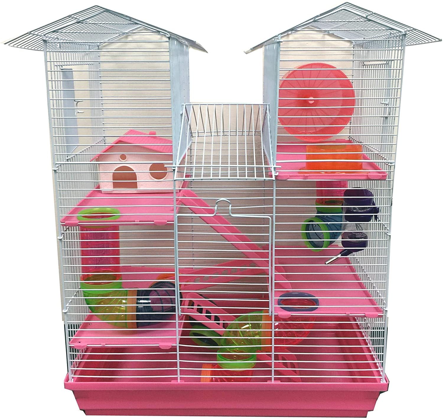 Large Pink 5-Story Mansion Twin Tower Crossover Level Play Tube Hamster ...