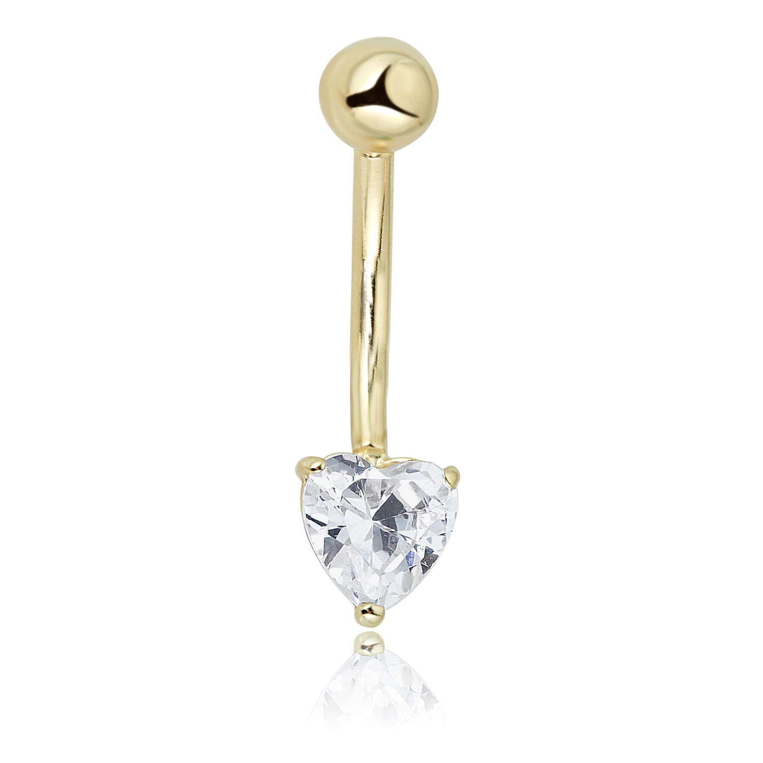 AVORA 10K Yellow Gold Simulated Diamond CZ Heart-shaped Belly Button ... AVORA 10K Yellow Gold Simulated Diamond CZ Heart-shaped Belly Button ...