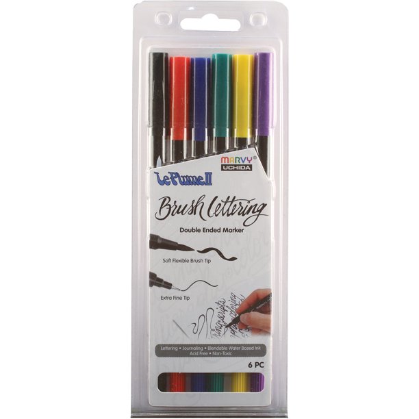 Le Plume II Double-Ended Brush Lettering Marker Set 6/Pkg-Primary ...