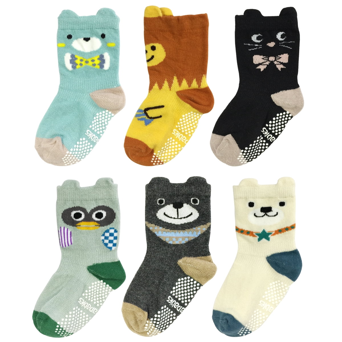 Wrapables® Peek A Boo Animal Non-Skid Toddler Socks (Set of 6), Bears ...