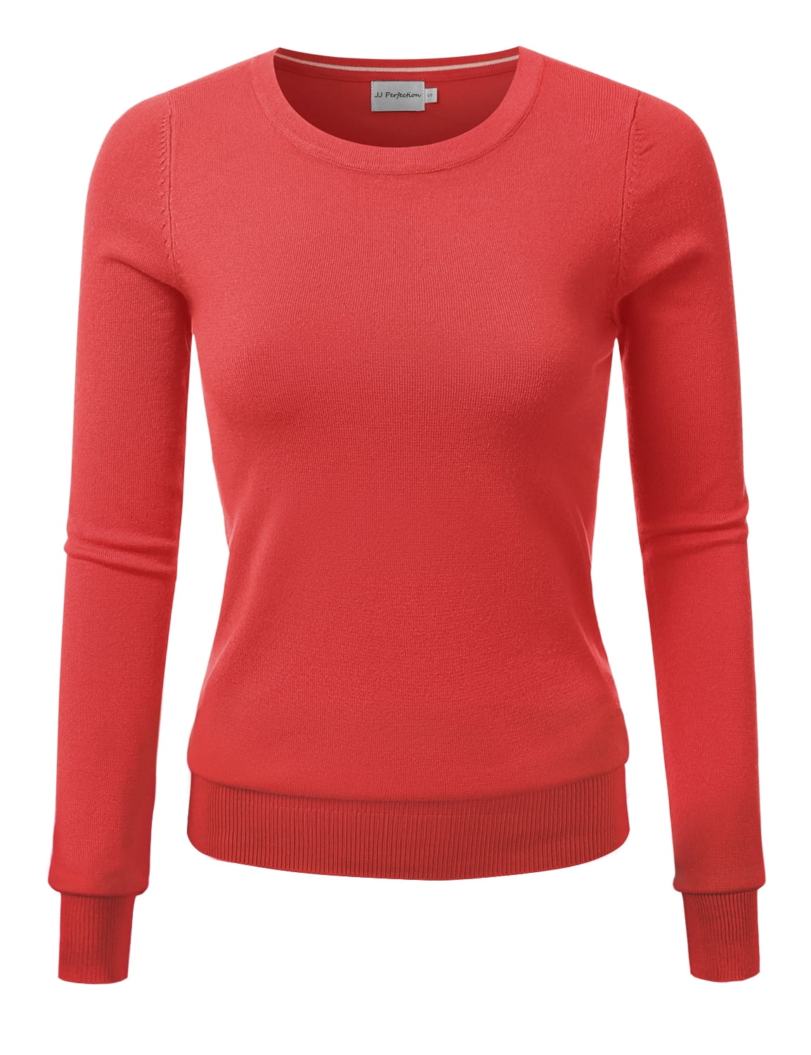 JJ Perfection Women's Long Sleeve Crew Neck Pullover Sweater with Plus ...