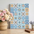 Blue Floral Canvas Wall Art for Living Room, Vintage Mediterranean Tile ...