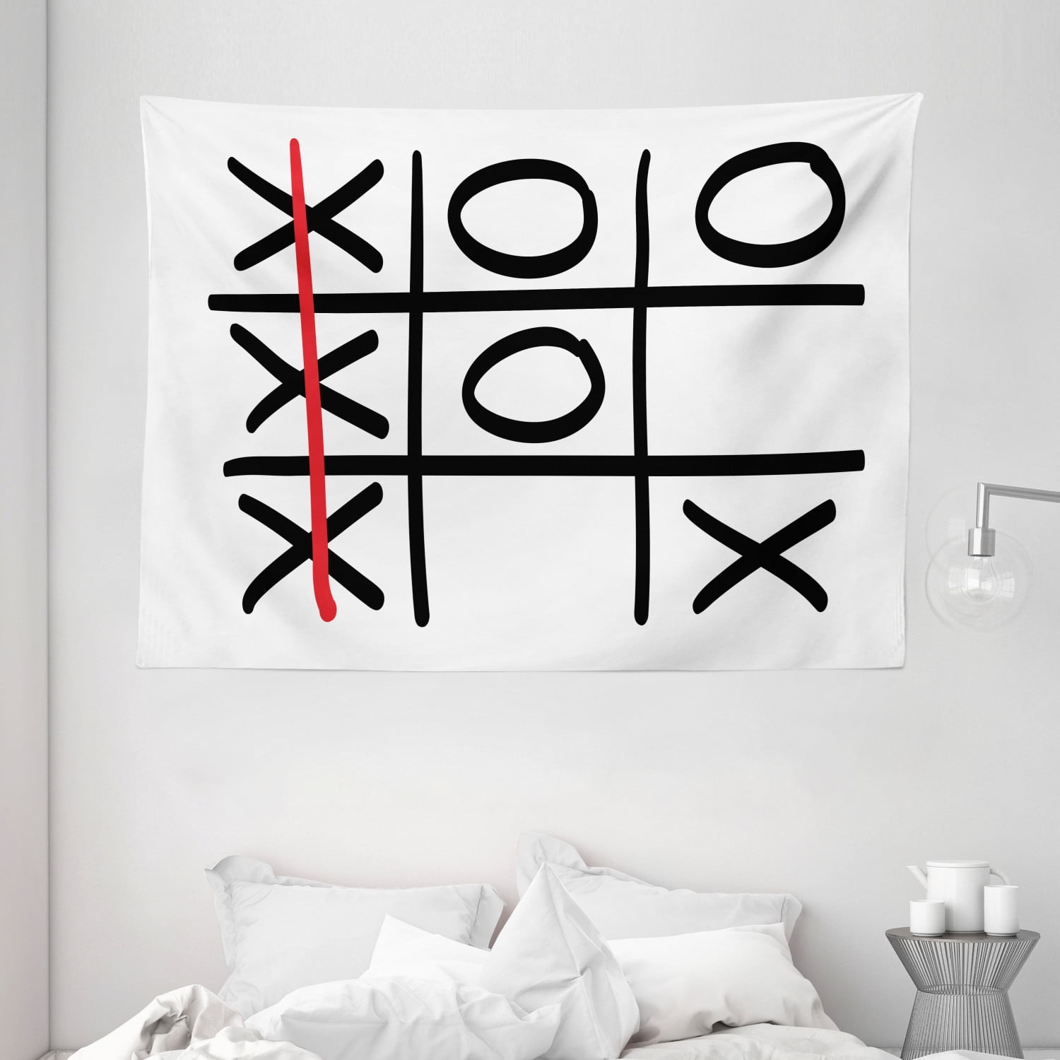 Xo Decor Tapestry, Popular Tic Tac Toe Game Pattern Hand Drawn Design ...