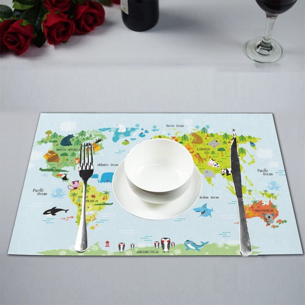 ECZJNT Cartoon Global Map Placemat Plate Holder Set of 6, Educational ...