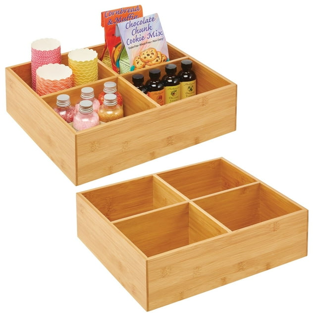 Mdesign Bamboo Kitchen Pantry Organizer Bin Box 4 Sections Wooden
