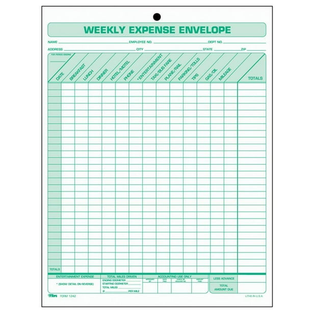TOPS, TOP1242, Weekly Expense Envelopes, 20 / Pack - Walmart.com