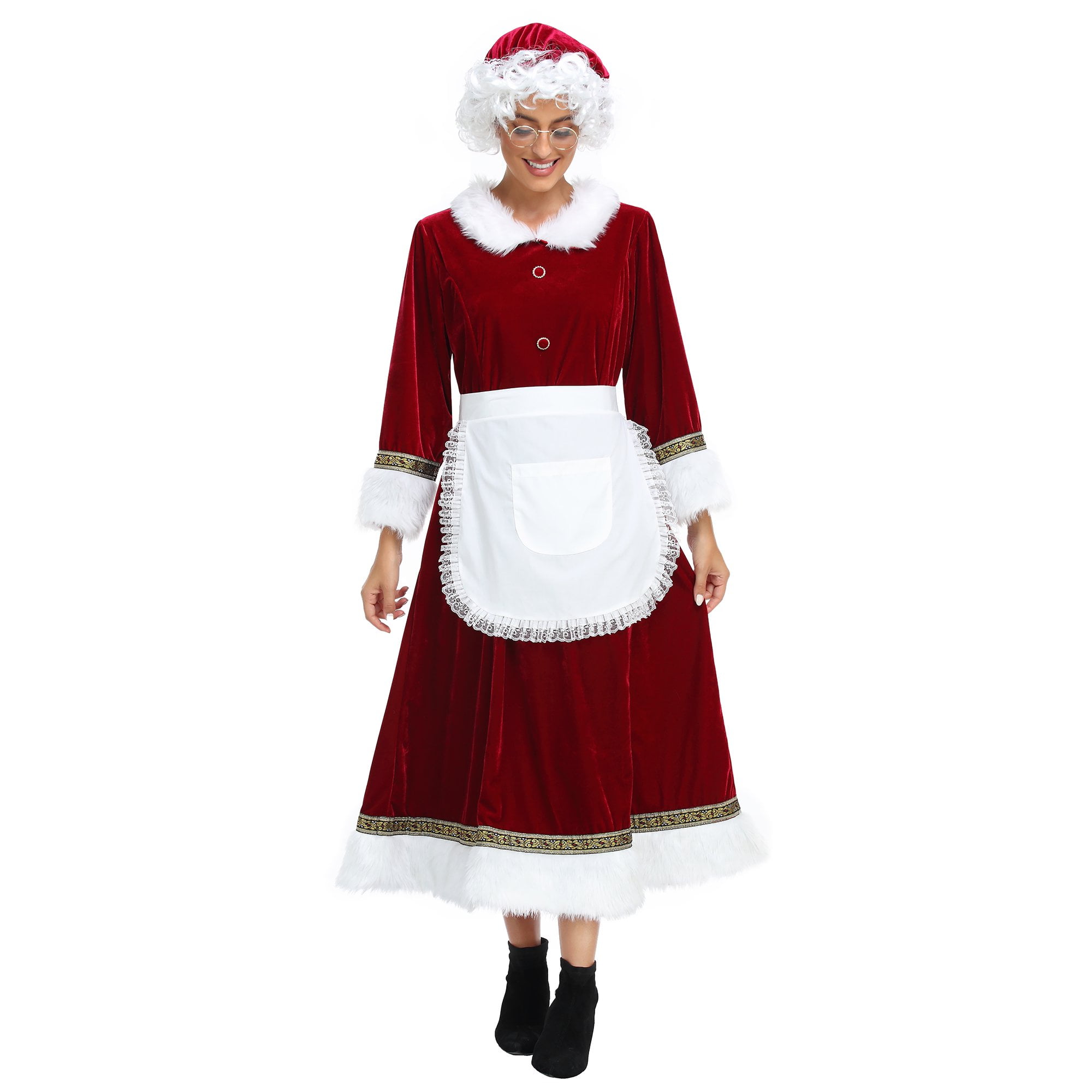 Mrs Claus Costume for Women 5PCS Adult Miss Santa Clause Dress Outfit ...