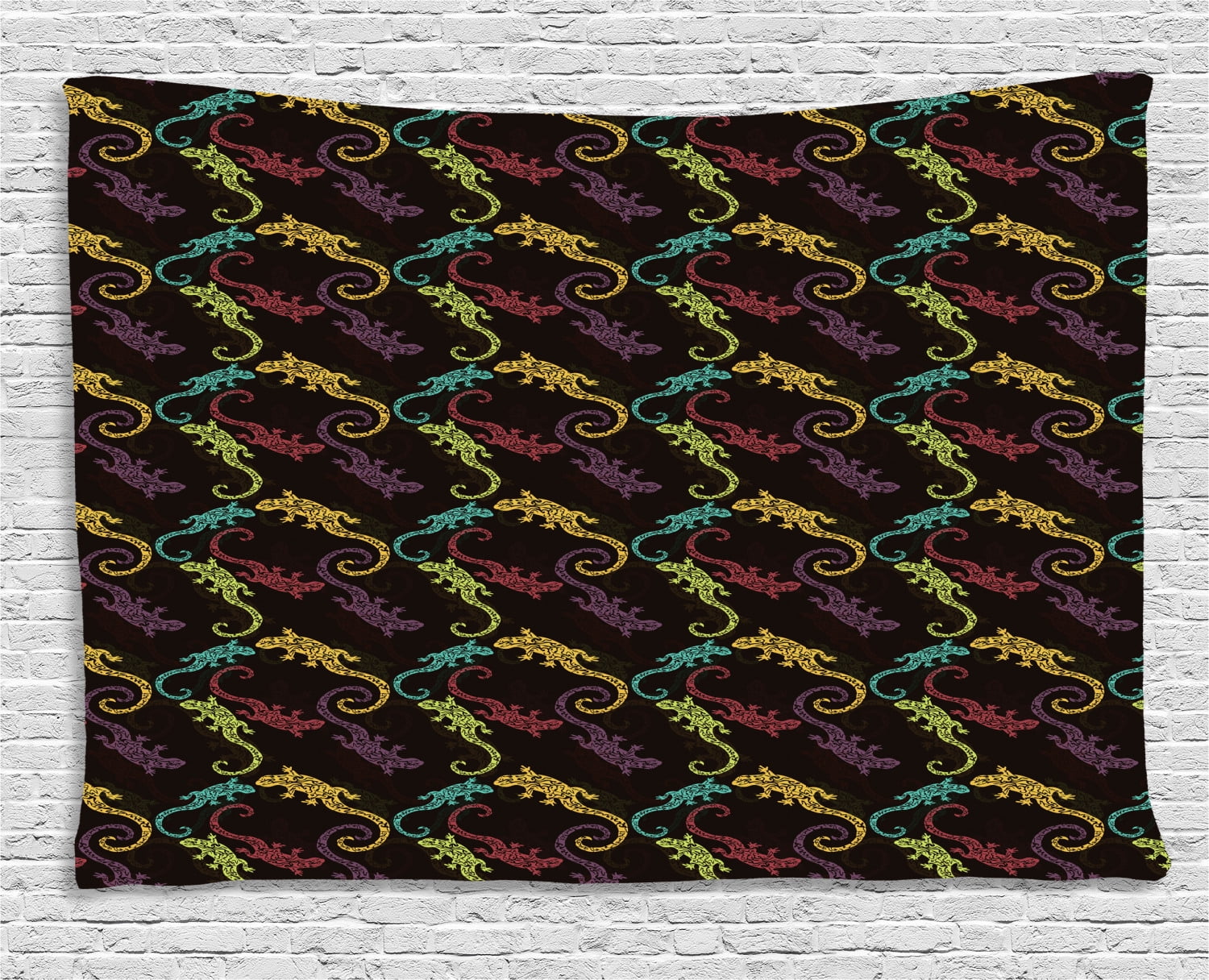 Gecko Tapestry, Abstract Reptiles Composition of Lizards with Ethnic ...